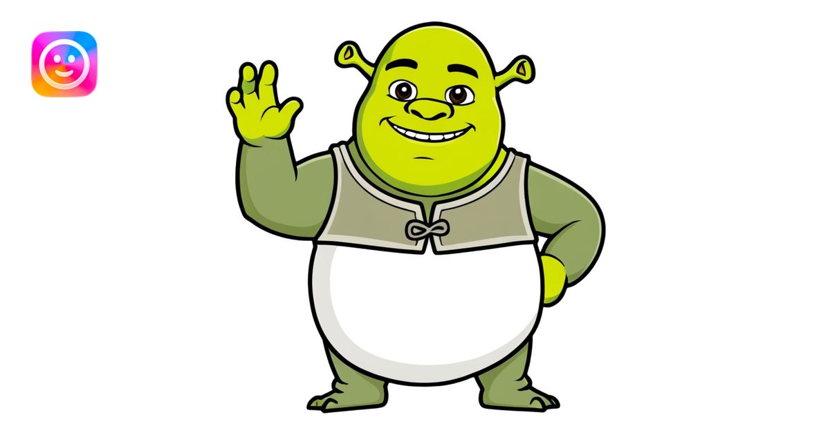Shrek waving, cartoon style image | AI Emoji Generator