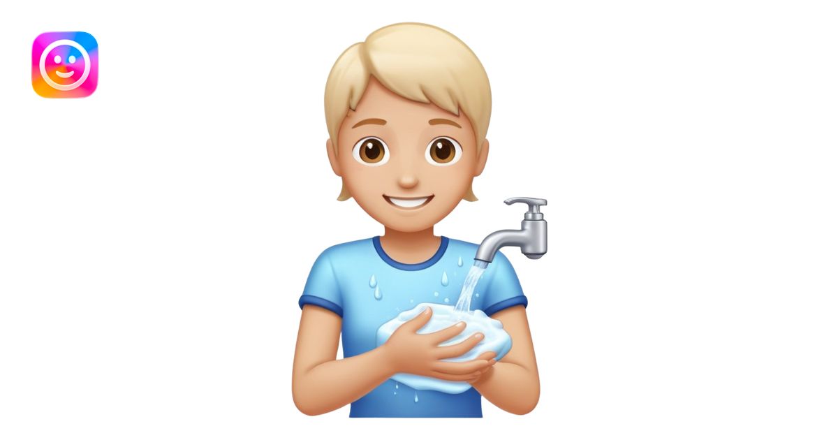 person washing hands with soap and water, cheerful expression, simple ...