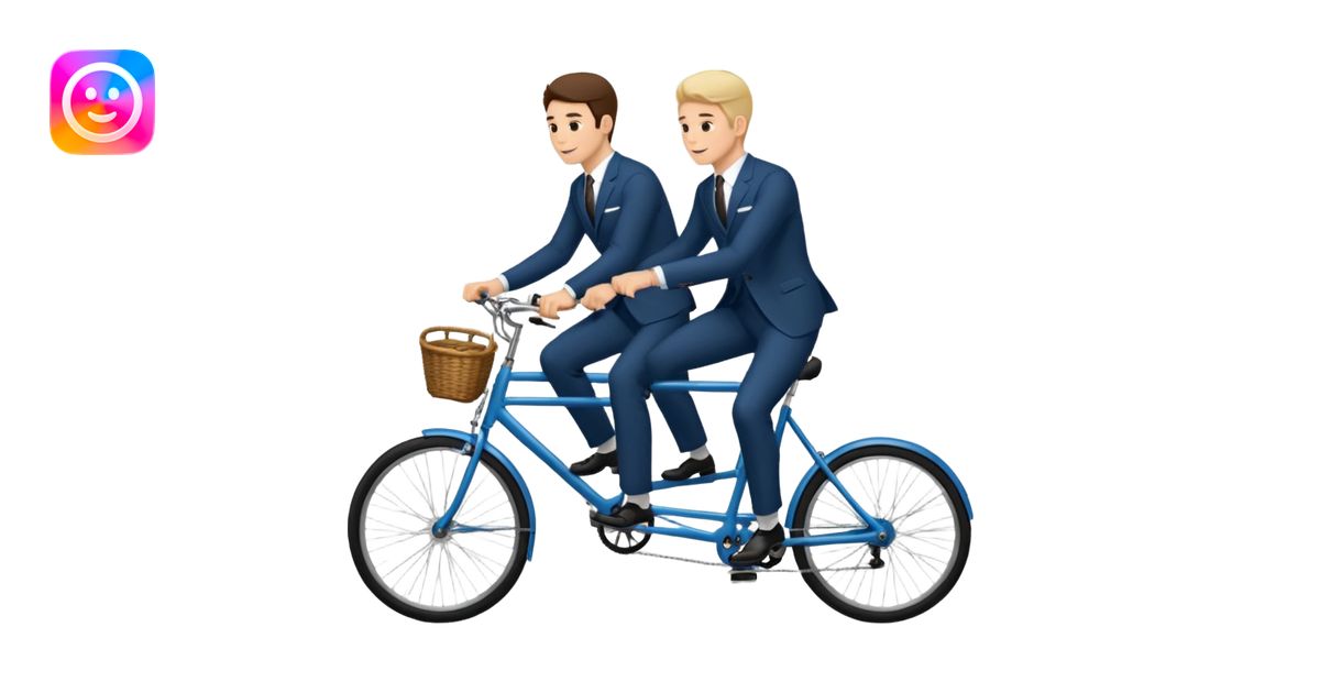 Two handsome men in suits riding a tandem bike emoji | AI Emoji Generator