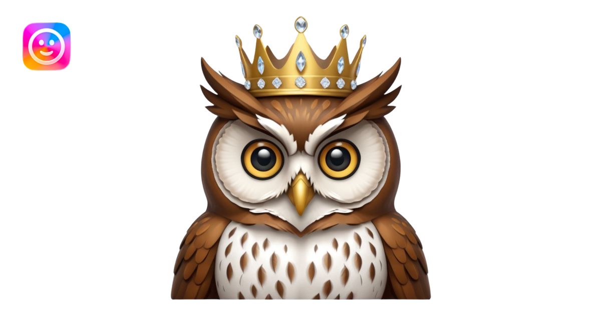 Owl Duke – wise owl with crystal crown perched gracefully. emoji | AI ...