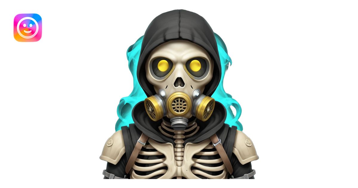 skeleton wearing a gas mask portrait, head and shoulders only, visible ...