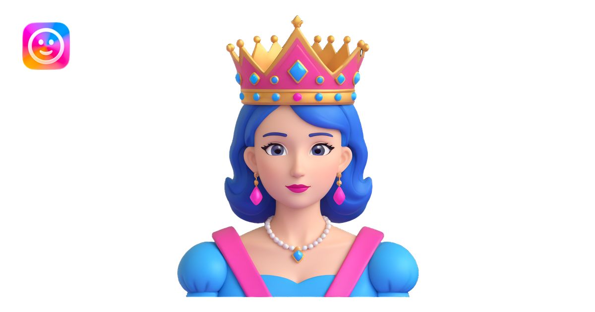queen with pink and blue hair and a queen crown emoji | AI Emoji Generator