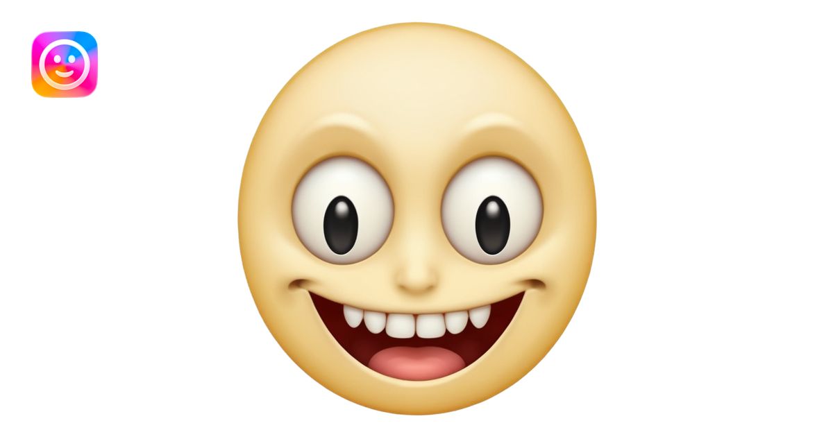Pale emoji with completely vertical slit eyes, huge creepy grin from ...