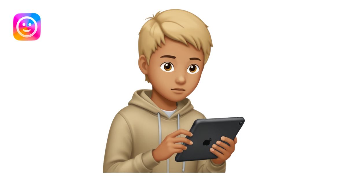 Teen gaming on tablet emoji | AI Emoji Generator