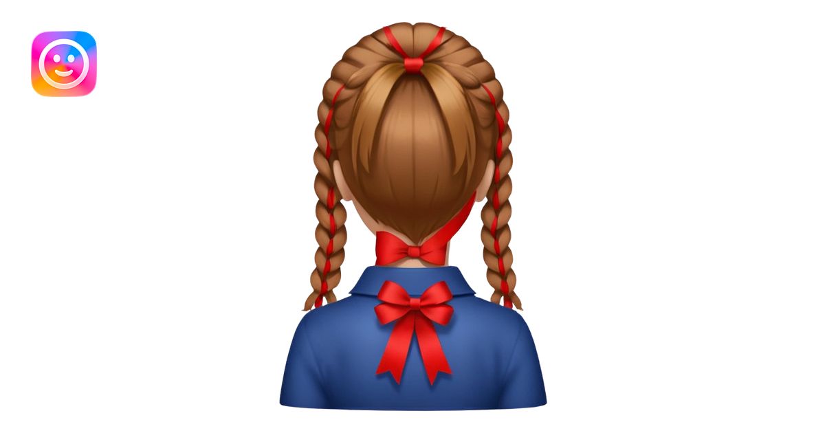 girl back view with red ribbon in hair emoji | AI Emoji Generator