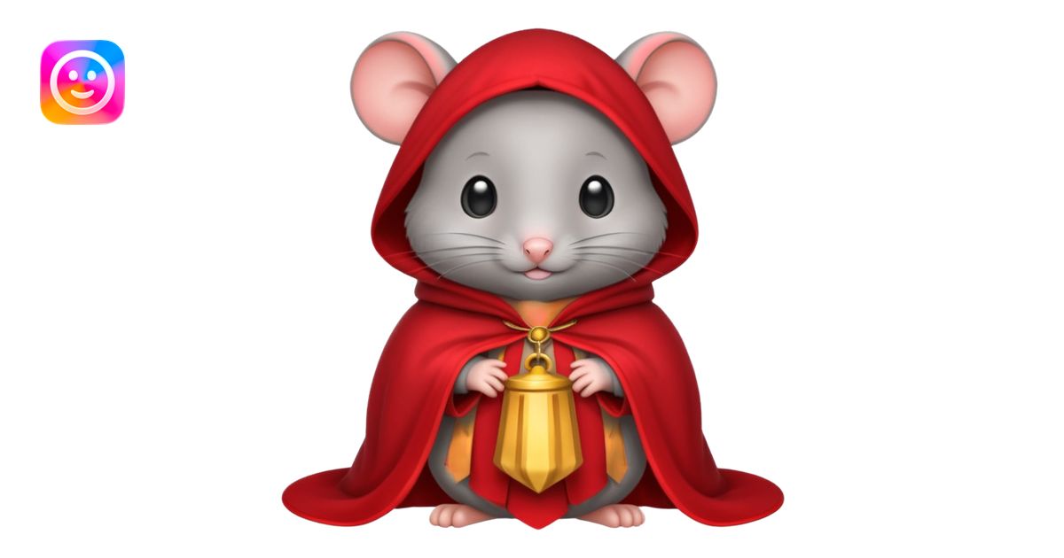 baby grey mouse, in magic red cloak emoji | AI Emoji Generator