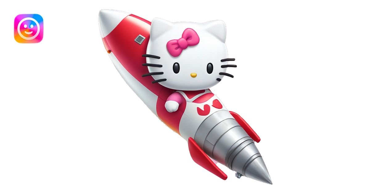 Hello Kitty on the rocket emoji | AI Emoji Generator