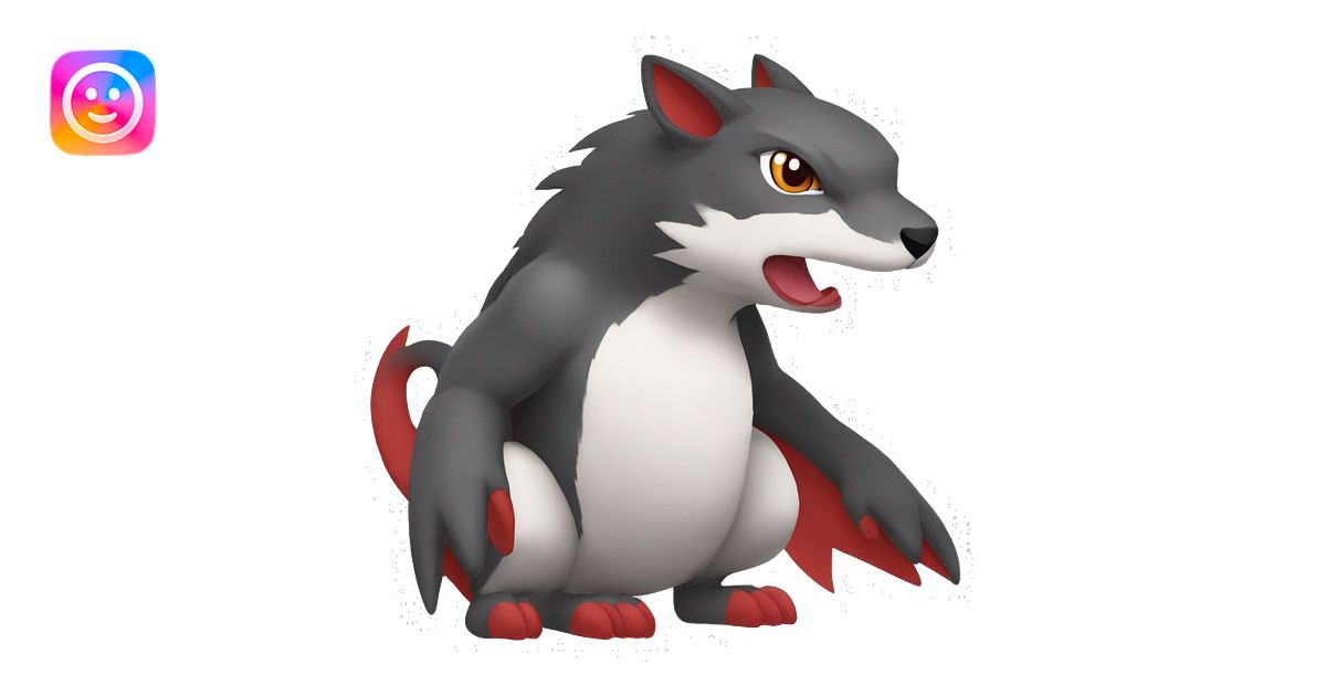Cute cool black red white grey animal hybrid Fakemon full body emoji ...