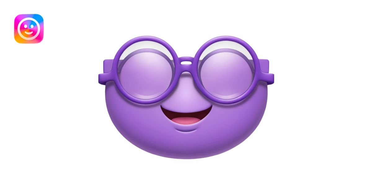 A 3D cartoon lavender-purple round spectacle with thin circular rims ...