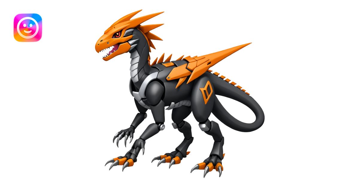 Cool Futuristic Black Orange Cyber-Digimon-Fakemon-Velociraptor ...