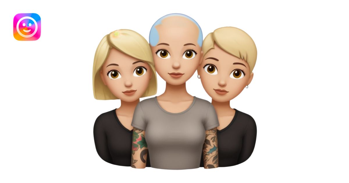 throuple blonde femaleand brunette female with bald tattooed emoji | AI ...