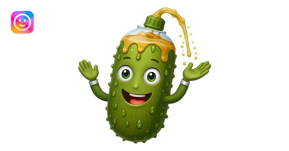 a cartoon pickle with juice squirting from the top of it, being ...