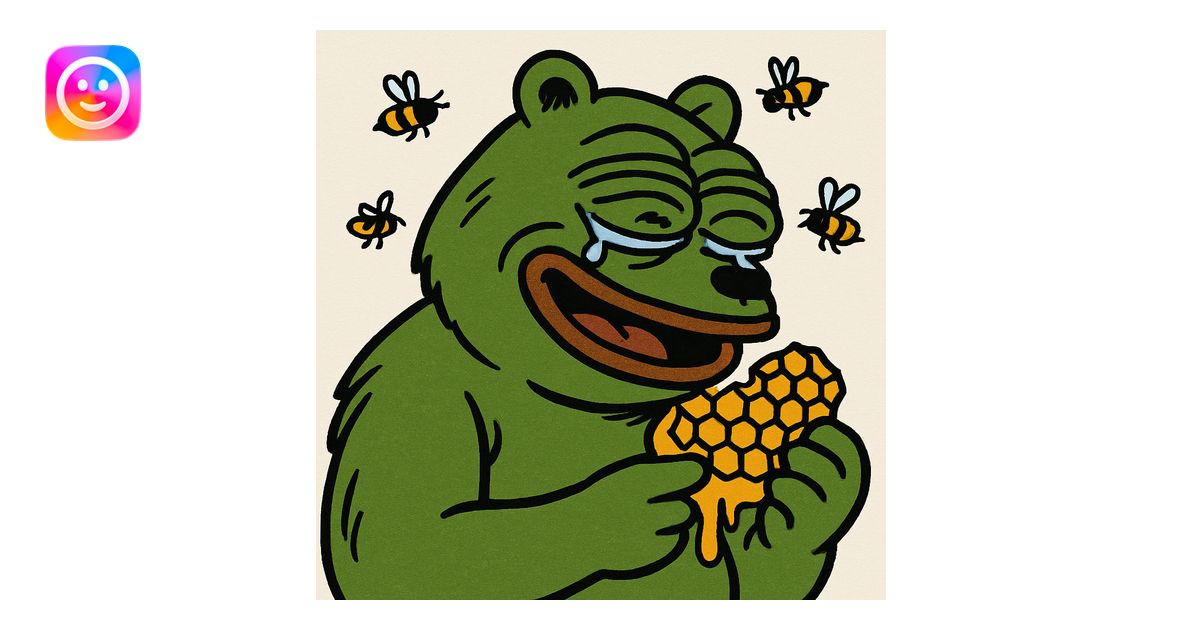 bear eating honeycomb with bees flying around meme | AI Emoji Generator