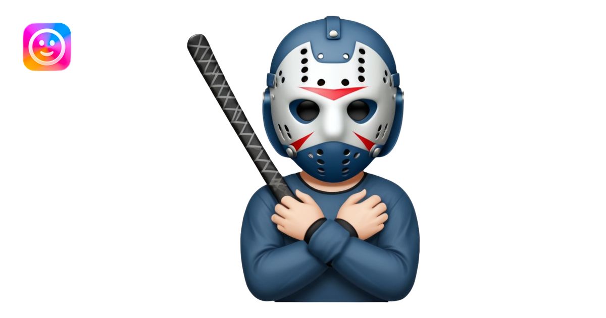 a cartoon image of Jason Voorhees, looking cute, with his hands ...