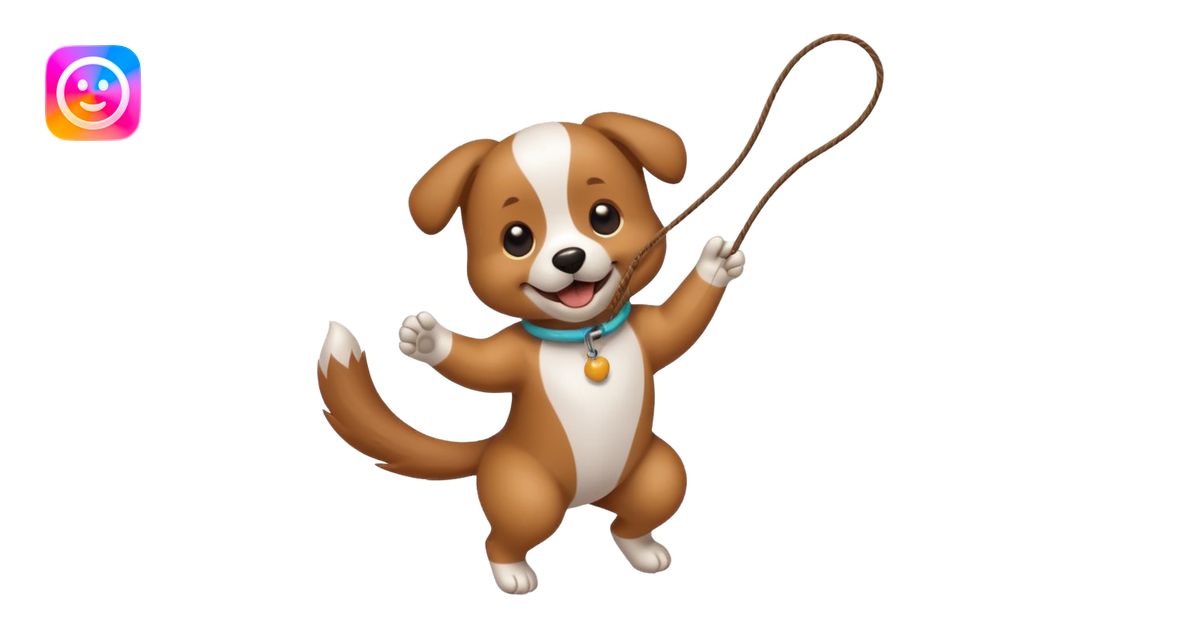 dog playing with a string toy emoji | AI Emoji Generator