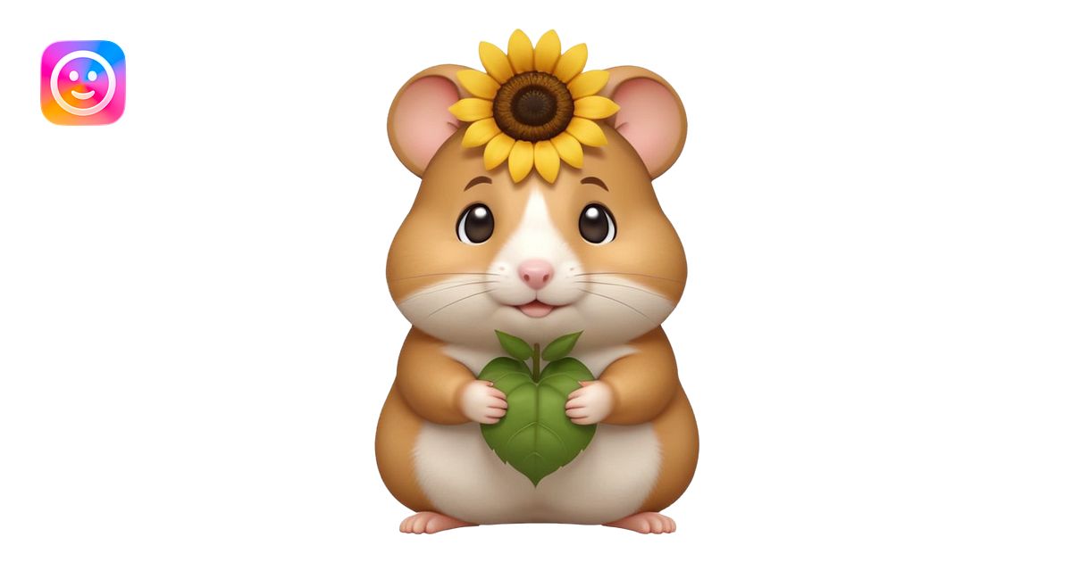 A small 3D cartoon hamster holding a sunflower seed, chubby cheeks ...