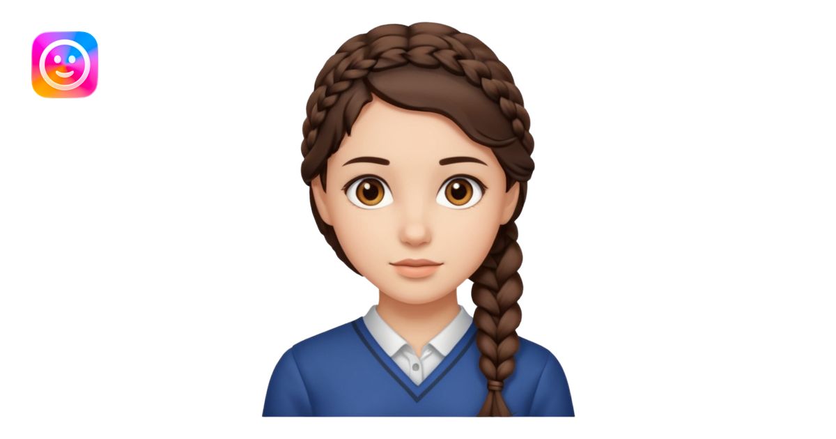 Make me a brunette girl, with brown (dark) eyes and a side braid emoji ...