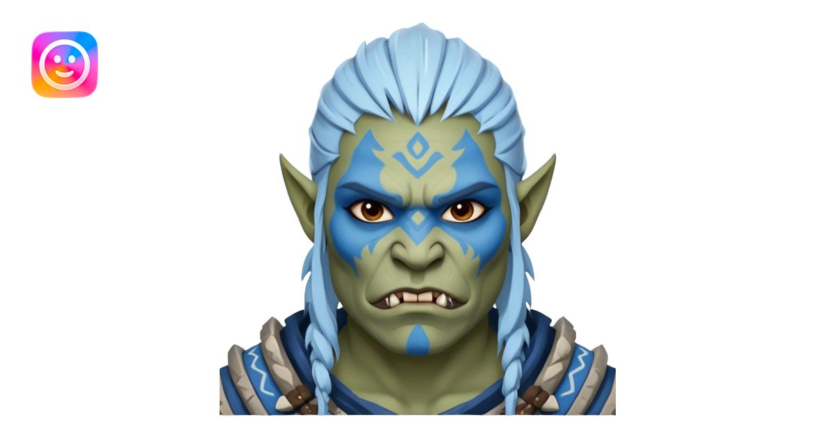 Fantasy orc portrait emoji, white and blue frost war paint on face ...