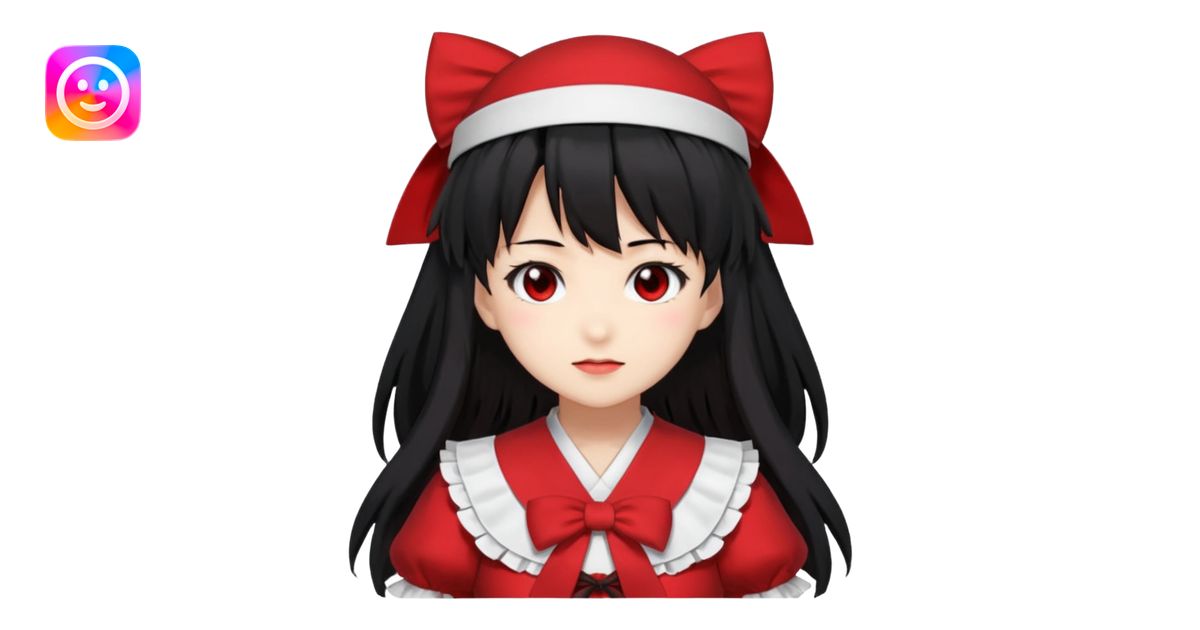 an emoji of reimu hakurei from touhou project looking at the front ...