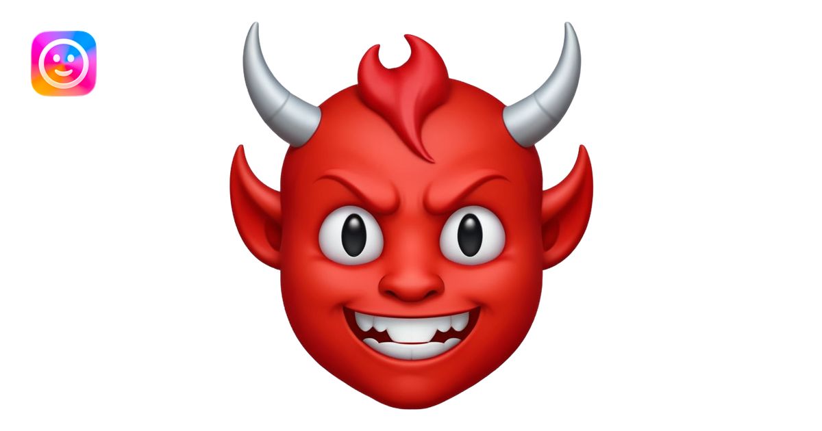 CARTOON STYLE EMOJI of a RED DEVIL FACE with small HORNS pointing up ...