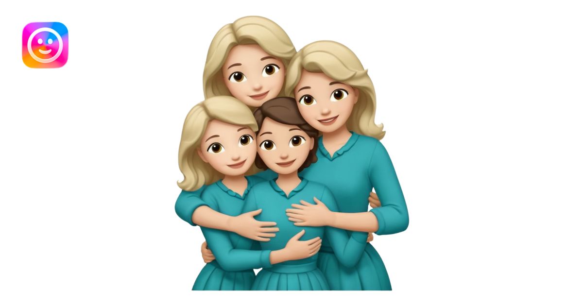 Teal group hug with Belles wording emoji | AI Emoji Generator