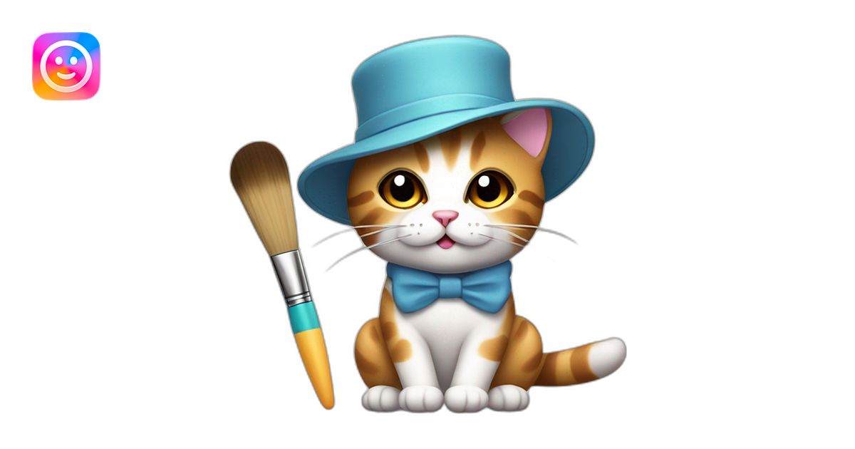 Kawaii cat artist in hat with palette and brush so it can be used as a ...