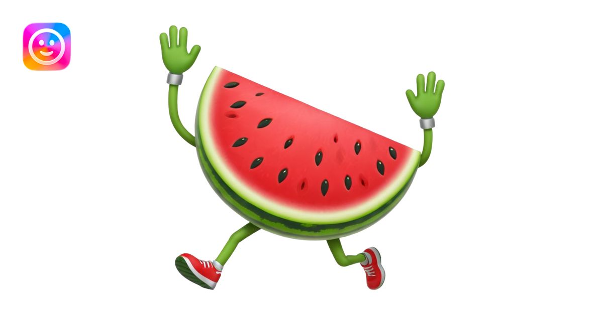 Running Watermelon fruit with arms and legs emoji | AI Emoji Generator