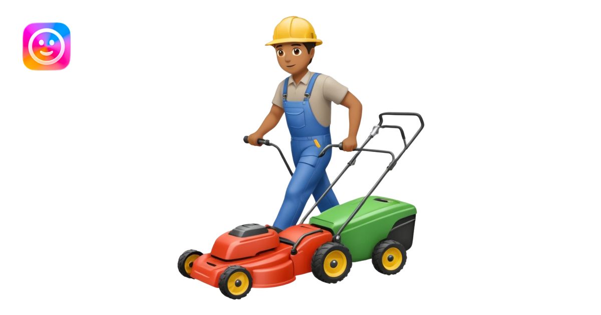 Maintenance worker with lawnmower, full body, walking emoji | AI Emoji ...