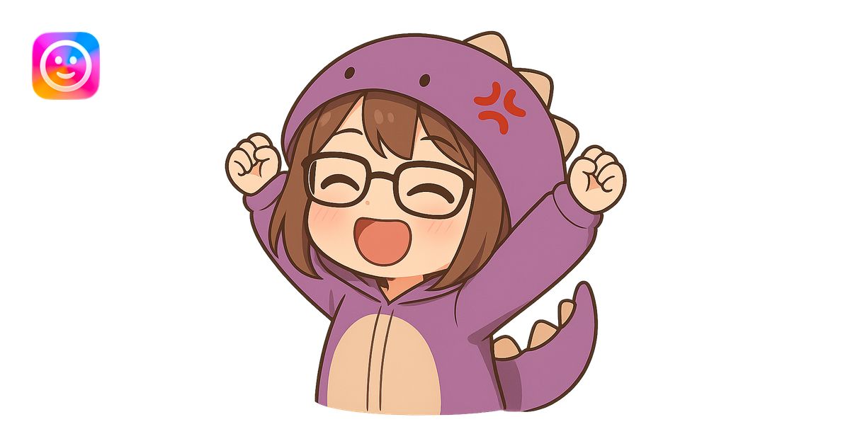 Chibi anime style gamer girl with glasses, brown hair, dark purple eyes ...