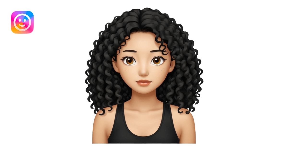 Korean woman with black cute long curly hair with a black top tank with ...