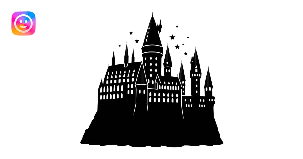Harry Potter series, Hogwarts castle silhouette with stars, outlined ...