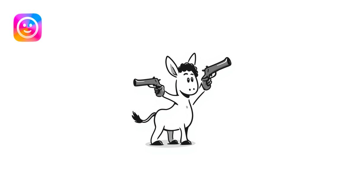 donkey shooting a gun, hand drawn doodle style illustration | AI Emoji ...