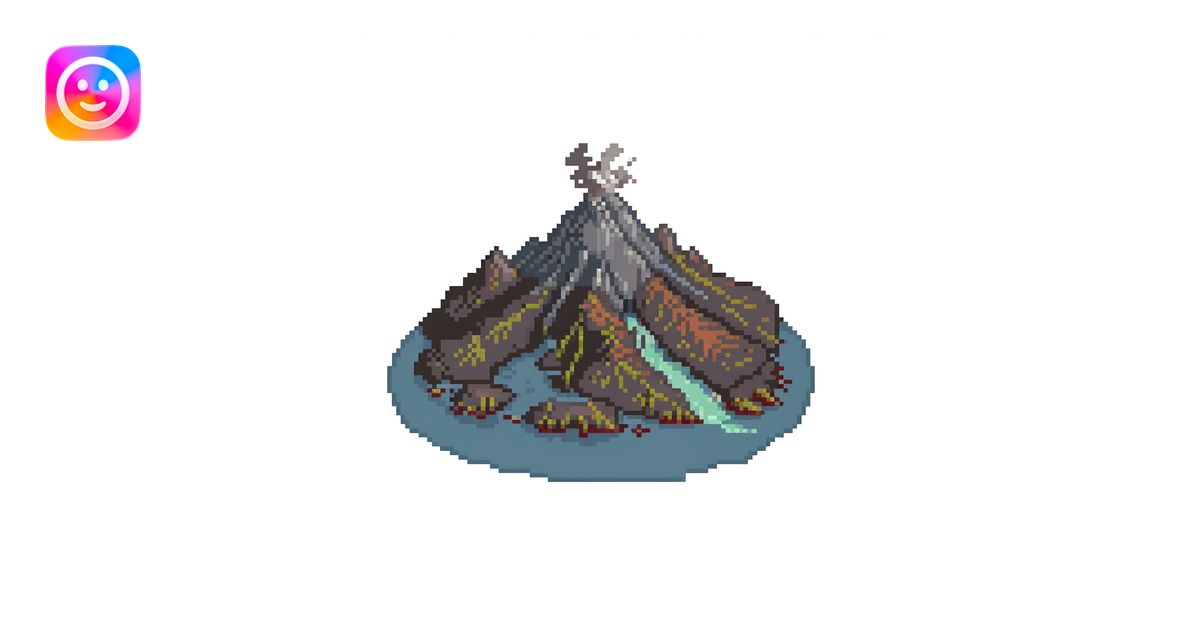 Volcanic island with multiple erupting peaks and ash clouds ...