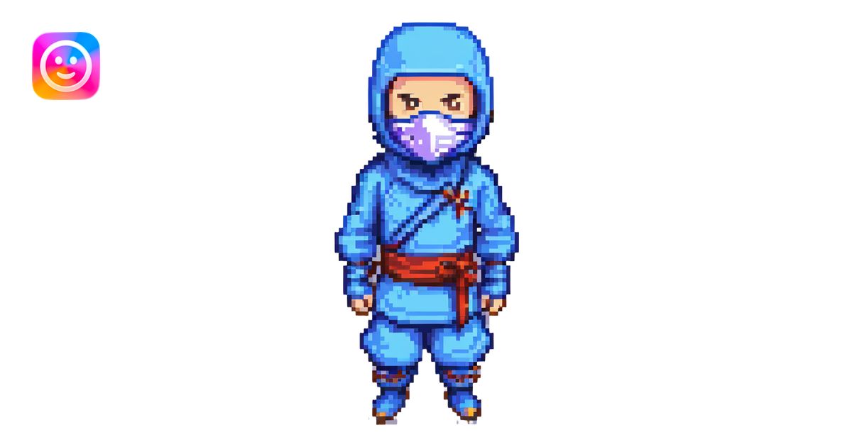 masked ninja, pixel art style, blue outfit illustration | AI Emoji ...