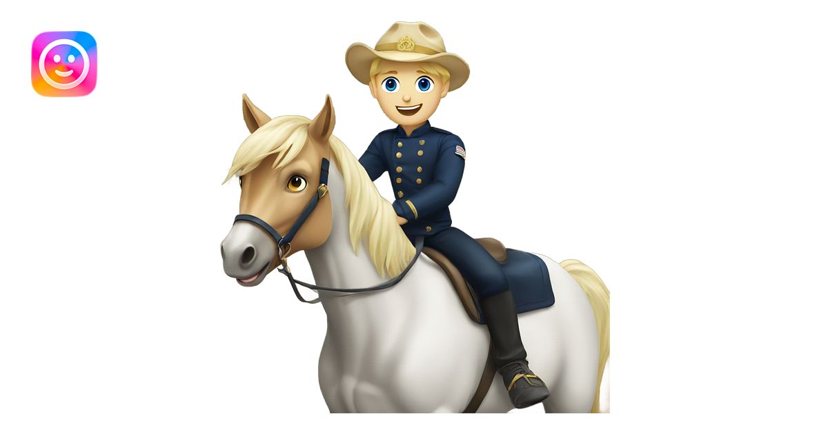 Blond boy with a navy hat and blue eyes riding a horse emoji | AI Emoji ...