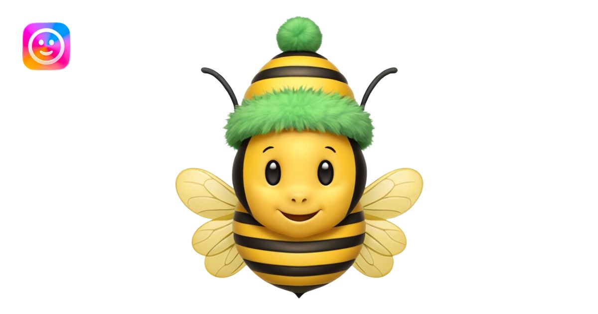 Bees with green Birthday Hat, Happy bee with striped party hat emoji ...