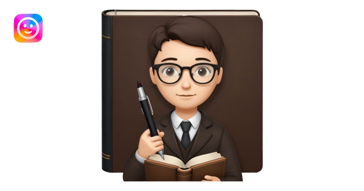 writer holding big pen and book, wearing glasses , zoom out emoji | AI ...