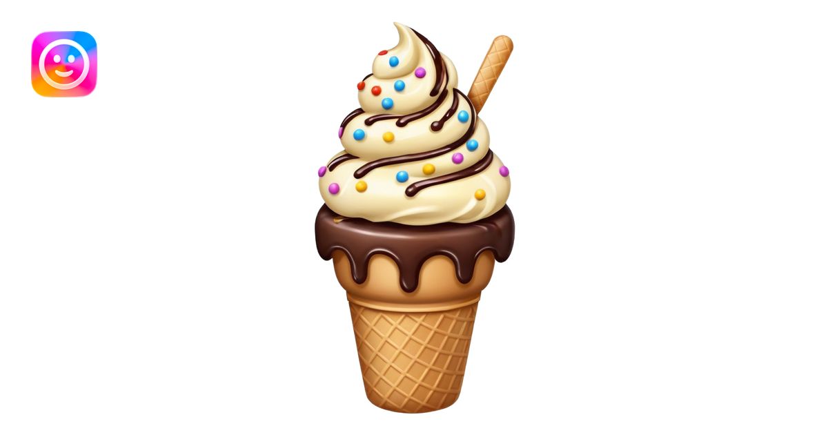Ice cream with sprinkles and chocolate syrup emoji | AI Emoji Generator