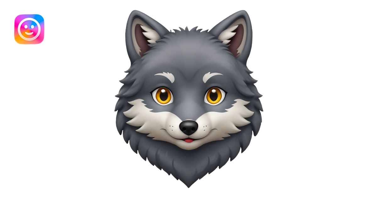 cute dark grey wolf inside heart emoji | AI Emoji Generator