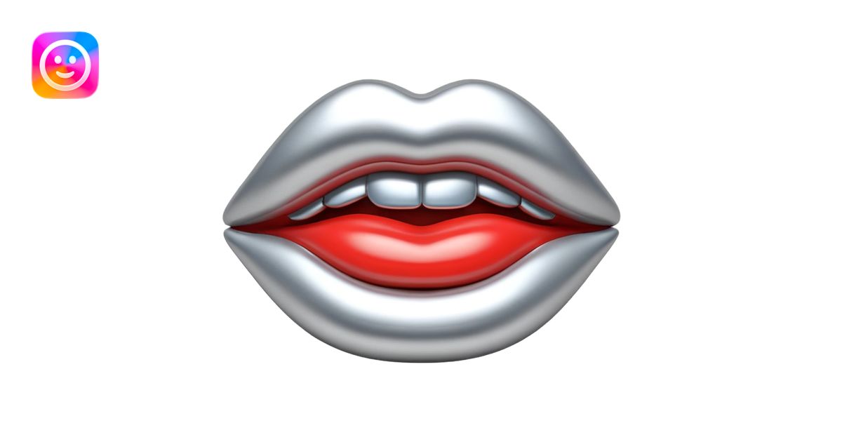 female lips emoji, smooth liquid metal chrome surface, sculpted shape ...