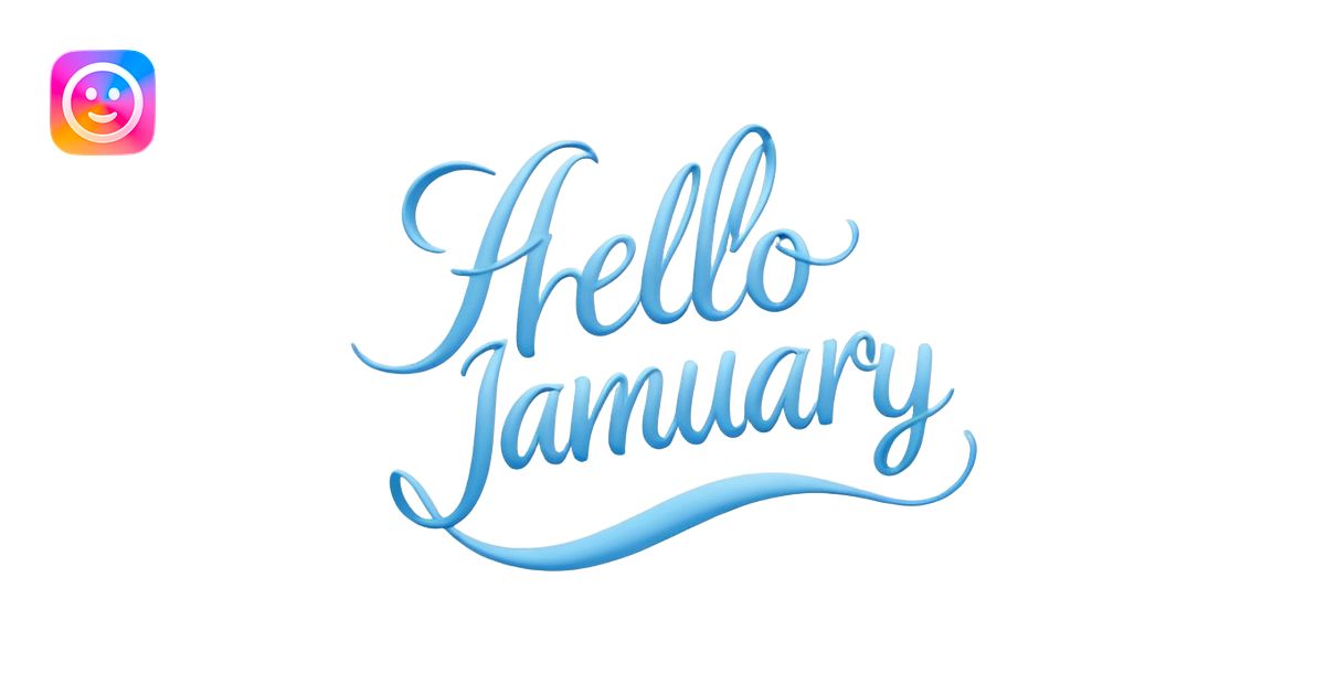 Light Blue “ hello January “ word in cursive emoji | AI Emoji Generator