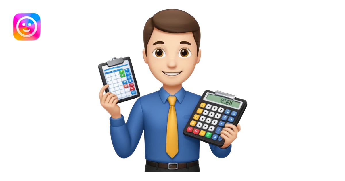 emoji, of a male AUDITOR smiling with Finance spreadsheet , a ...