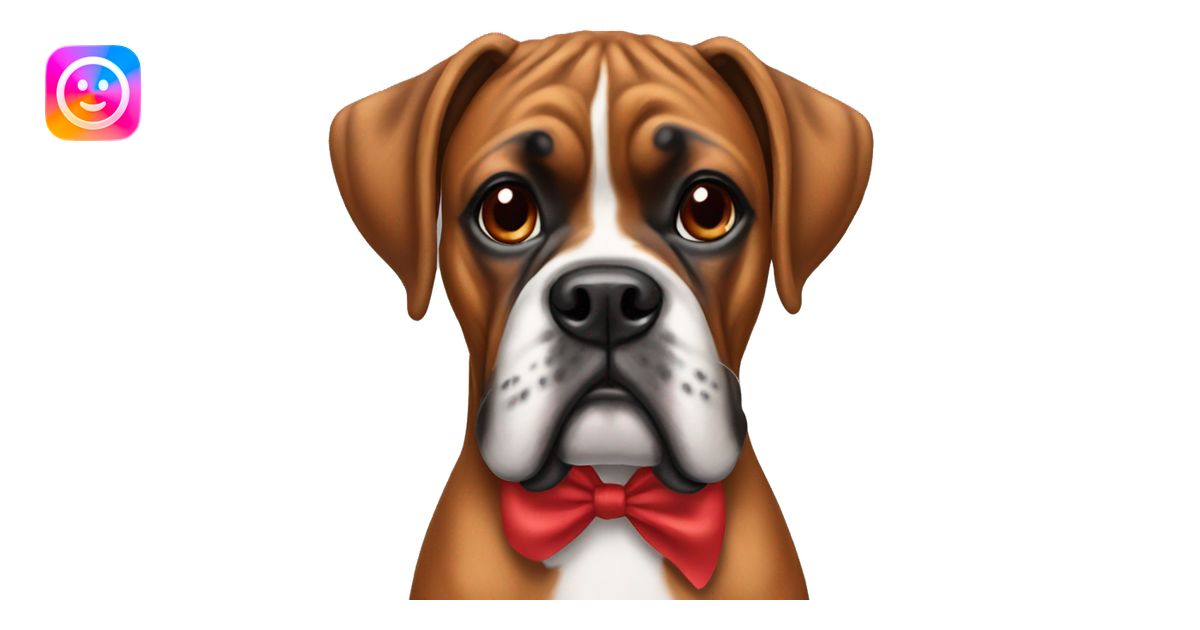 Boxer dog with a red bow on her neck emoji | AI Emoji Generator
