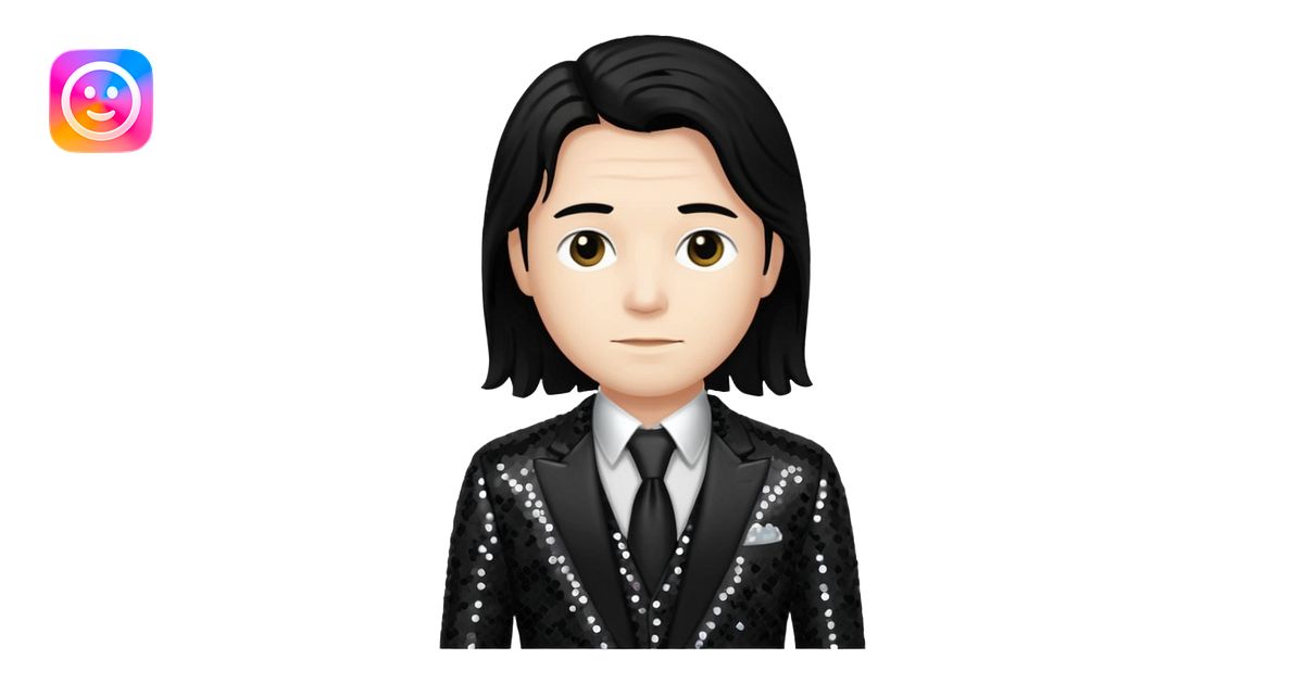 Charles Lee Ray with long black hair, dark suit sequin suit emoji | AI ...
