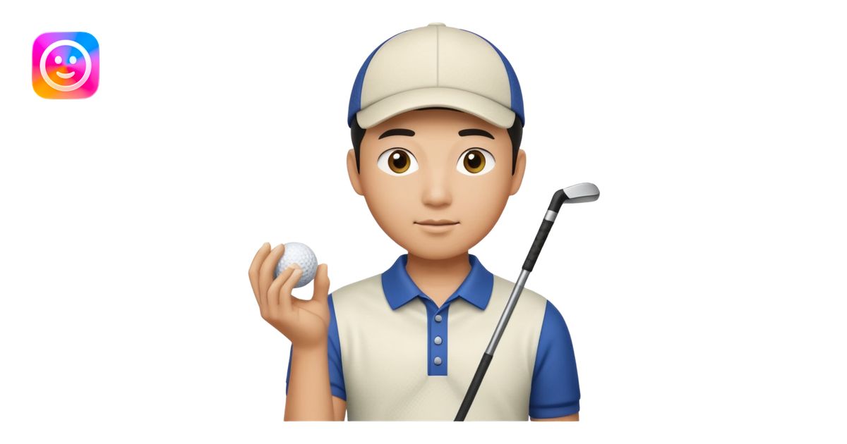 Asian male golfer upper body holding golf ball emoji | AI Emoji Generator