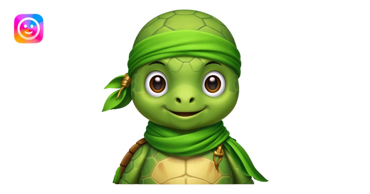 cute sea turtle wearing a lime pirate scarf emoji | AI Emoji Generator