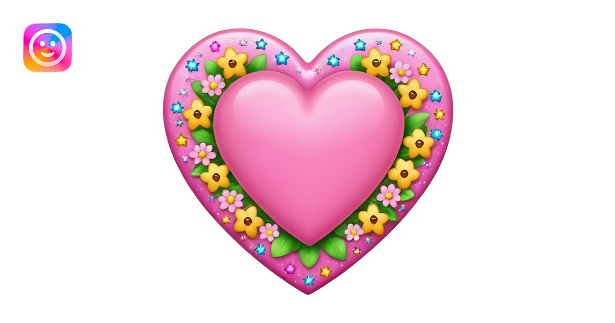 Colorful emoji-style icon of a large pink heart surrounded by sparkles ...