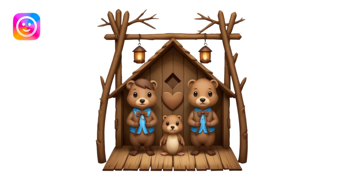 beaver man and female beaver with a bow in a wooden lodge made of ...