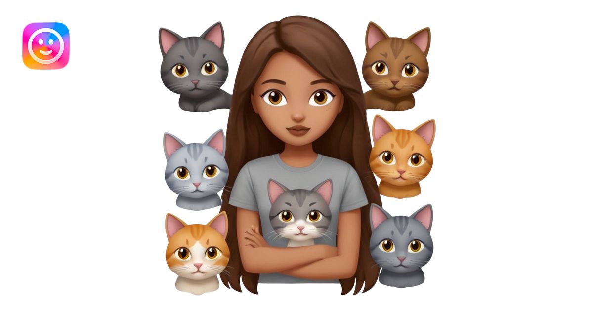 a pretty bratz dusky girl with long brown hair with six cats nd wearing ...