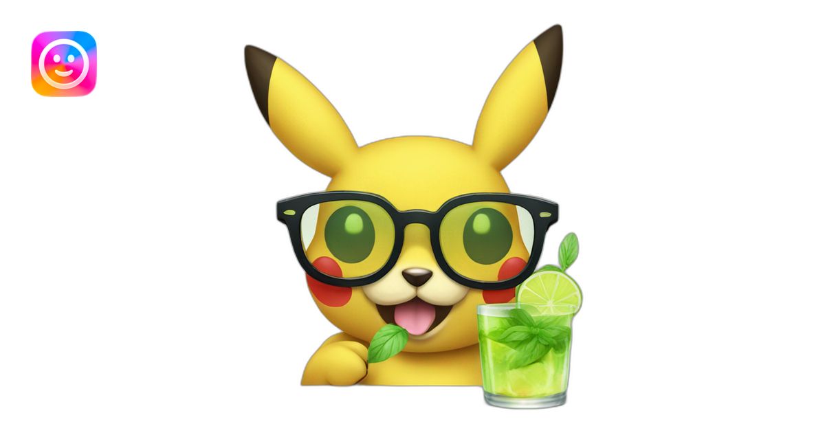 sick pikachu with glasses drinking mojito emoji | AI Emoji Generator
